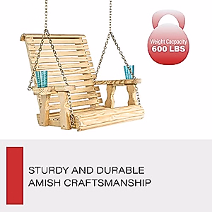 Amish Casual Heavy Duty Roll Back Pressure Treated Swing Chair with Cupholders (Unfinished)