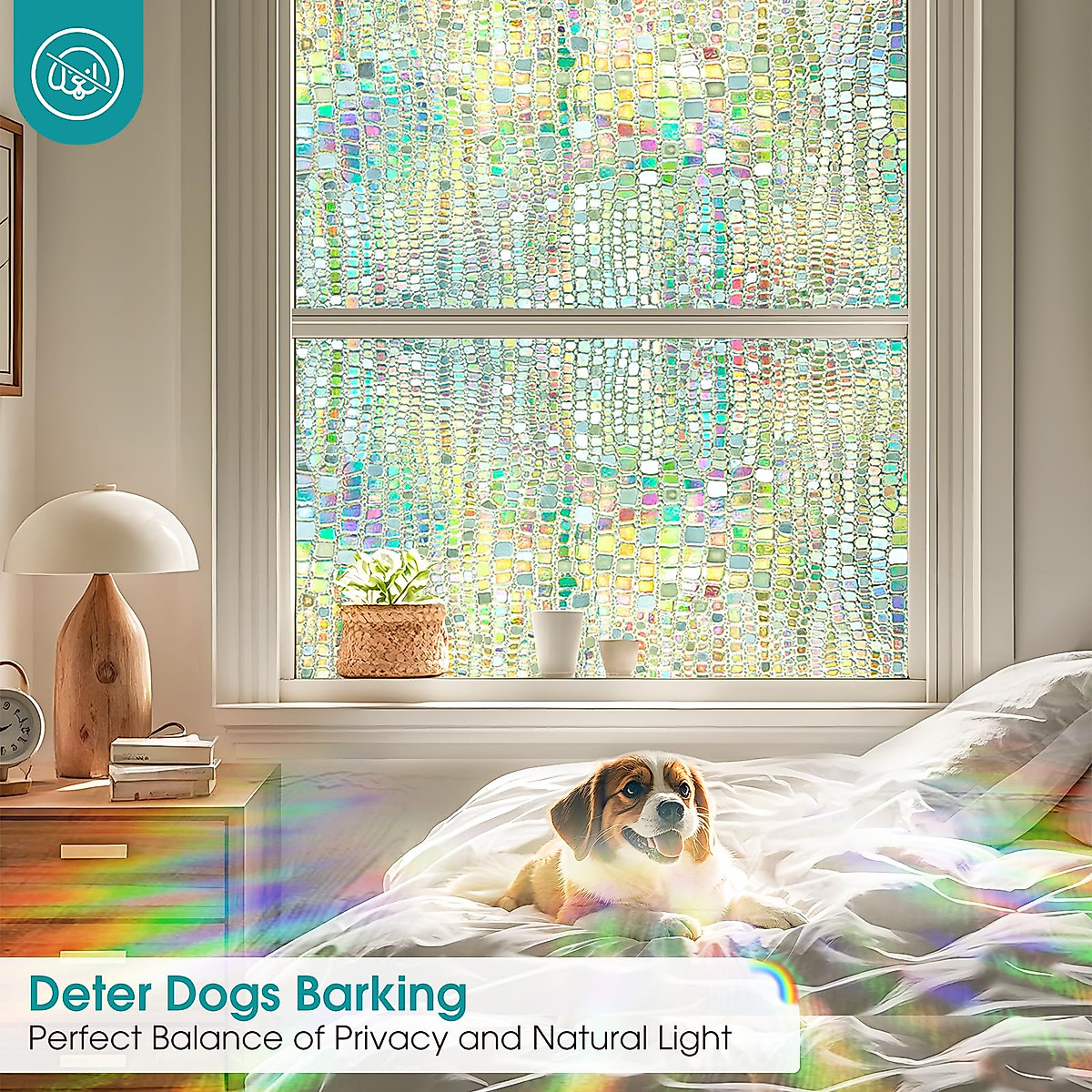 Windimiley Window Privacy Film 3D Rainbow Static Clings Bathroom Stained Glass Decorative Window Sticker Prism Holographic Window Decals Sun Blocking Non-Adhesive Door Covering,17.5x118.1In, Pure