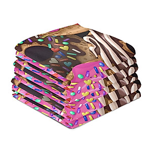 Tarity Yummy Donuts Kitchen Towels Set of 4 Pack Soft and Absorbent Dish Towels 28x18 in Large Cleaning Cloth Hand Towels with Hanging Loop Polyester Tea Towels Dish Rags for Drying Dishes