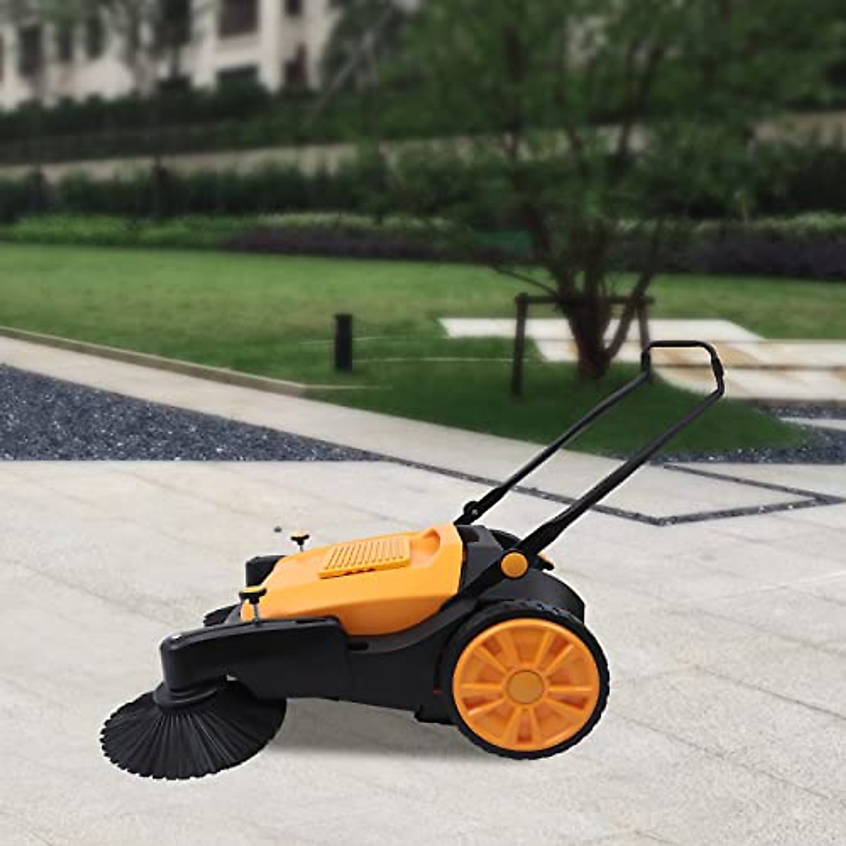 InSyoForeverEC Walk-Behind Outdoor Sweeper, Hand Push Floor Sweeper, Pavement Sweeping Cleaning Tool, with 14.53 gal Waste Container, Sweeps 39611ft²/h, 41.34 inch Sweeping Width