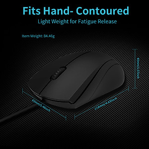 Rapoo Silent Wired Mouse, 1000 DPI 5ft Cord Quiet Button Optical Computer Mouse, Left Right Hand Use, for Laptop Chromebook Mac Notebook, Matte Black