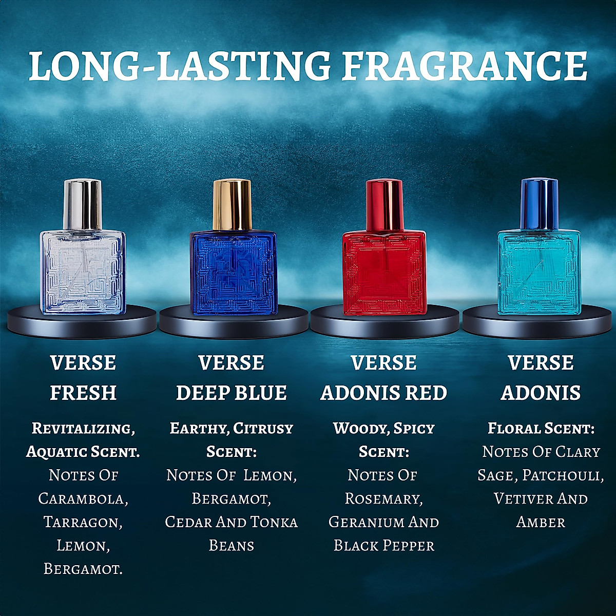 NovoGlow Verse Mini 4-Piece Fragrance Set for Men - Aromatic, Floral, Oriental & Woody Notes - Individually Boxed 25ml Eau De Parfum