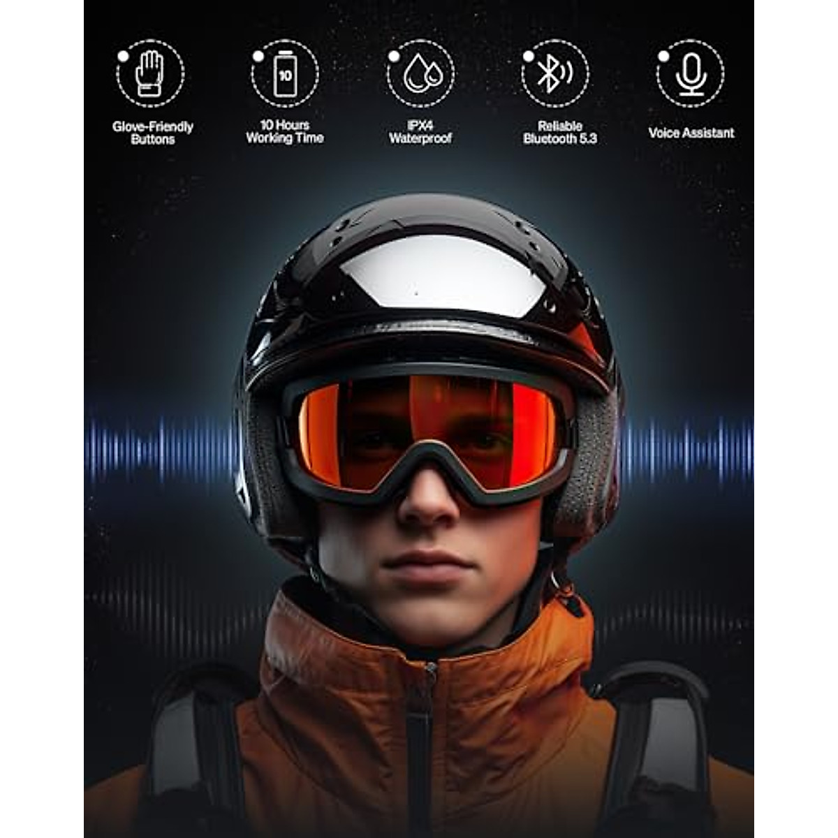 Doohoeek Snowboard Ski Helmet Headphones, True Wireless Earbuds Bluetooth with Charging Box for Audio Ready Helmet, 50+ Hours Work Time Headsets LED Display for Snowboarding Skiing Climbing Biking