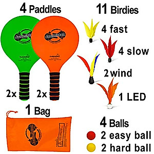 Jazzminton Paddle Game Select Double - 4 Paddles 11 Birdies 4 Balls - A Must Have Racquet Game – Lawn, Yard, Beach Games for Adults and Family Games