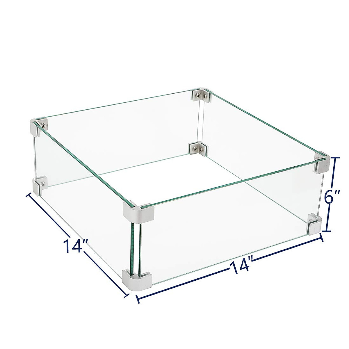 SUNBURY Glass Wind Guard Fence, 14 x 14 Inch Square Fire Table Accessory Shield