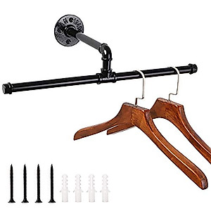 Sumnacon Wall-Mounted Industrial Double Pipe Clothes Bar with Screws, Rustic State Metal Coat Hanger, Garment Holder Rack for Bathroom Cabinet Boutique Clothing Store, Black