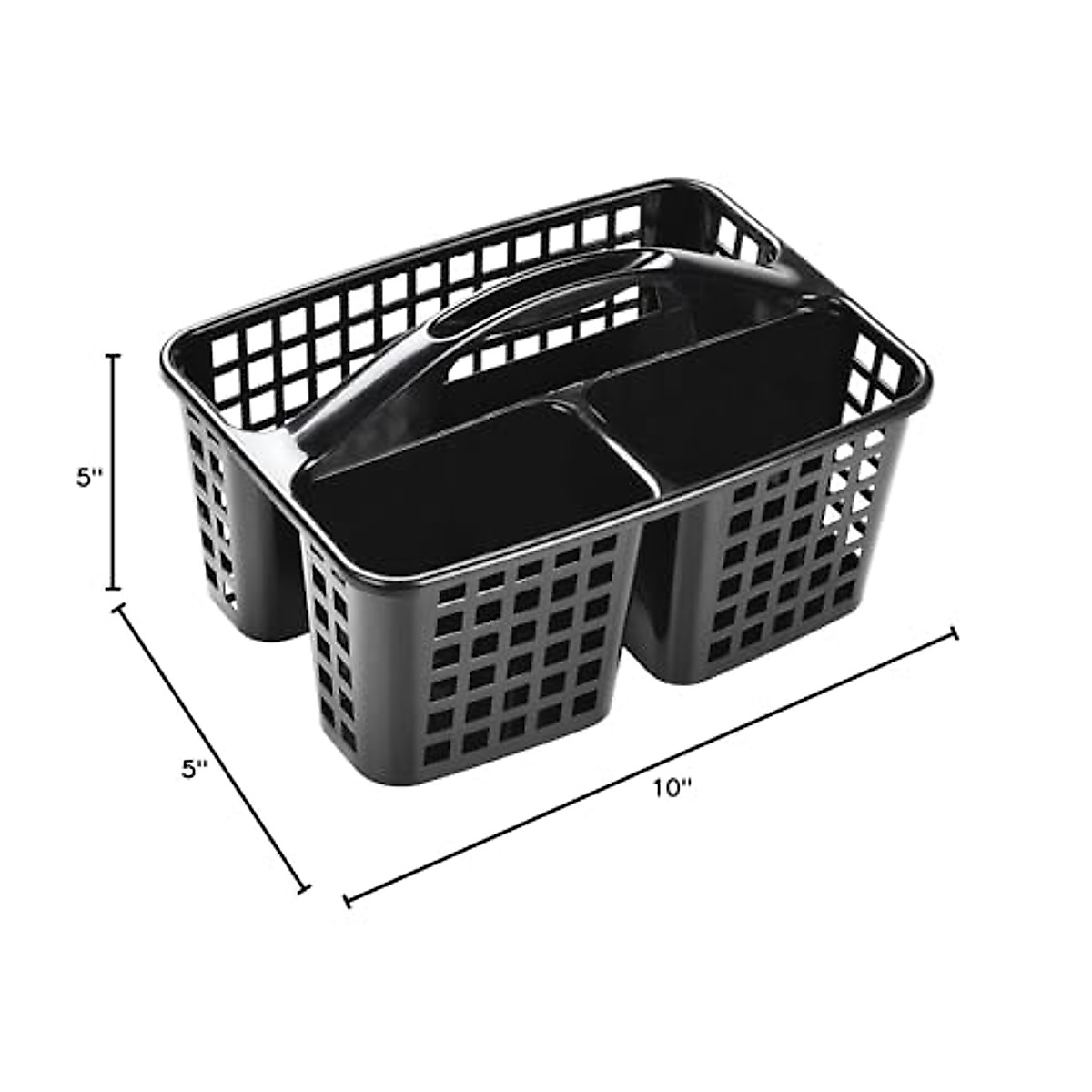 ALINK Plastic Shower Caddy Basket with Compartments, Portable Divided Cleaning Supply Storage Organizer with Handle for College Dorm Bathroom - Black