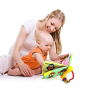 Hapavis Teething Cloth Books Soft Activity Crinkle Baby Books Toys for Early Education for Babies Teether Ring Letters