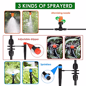 HAYIFTY Drip Irrigation Kit, 140 Feet Garden Irrigation System with Adjustable Nozzle Sprinkler Sprayer&Dripper Patio Plant Watering Kit M BLACK