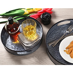 Set of 2 Countertop Galvanized Fruit Tray Baskets,Organizer Crates for Kitchen,Bathroom,Pantry,for Fruit,Vegetables,Produce,Bread and General Storage Space |Decorative Rustic Natural (12"+10" Dia)