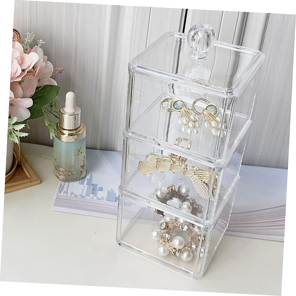 1 Set Storage Box Cotton Round Holder Clear Container with Lid Organizer Square Storage Container Clear Jars Storage Case Tool Box Acrylic Mini