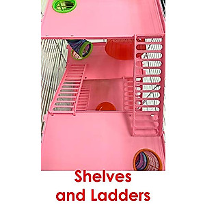 Large 5 Floor Twin Towner Habitat Syrian Hamster Rodent Gerbils Mouse Mice Rat Cage (Pink)