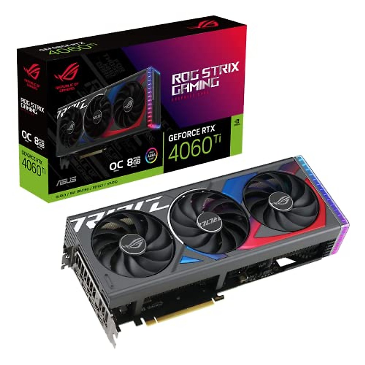 ASUS ROG Strix GeForce RTX™ 4060 Ti OC Edition Gaming Graphics Card (PCIe 4.0, 8GB GDDR6, DLSS 3, HDMI 2.1, DisplayPort 1.4a)