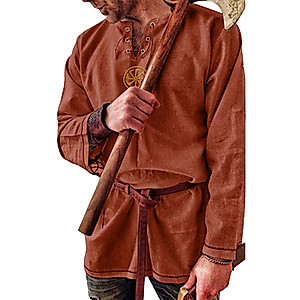 Men's Fashion Cotton Linen Shirt Long Sleeve Solid Color Ethnic Beach Yoga Top Brick Orange XL