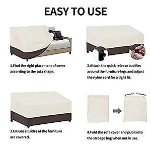 Easy-Going Patio Sofa Cover UV Resistant Outdoor Couch Cover Bicolor Patio 3-Seater Bench Cover Waterproof Outdoor Furniture Cover with Reflective Hemming (58Wx35Dx31H inch, Beige/Brown)