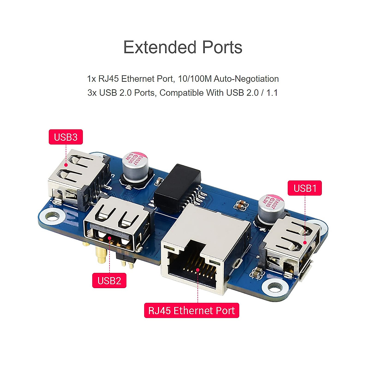 Ethernet/USB HUB HAT for Raspberry Pi 4 B/3 B+/3A+/2B/Zero/Zero W/Zero WH, with 1x RJ45 10/100M Ethernet Port, 3X USB 2.0 Ports Compatible with USB 2.0/1.1