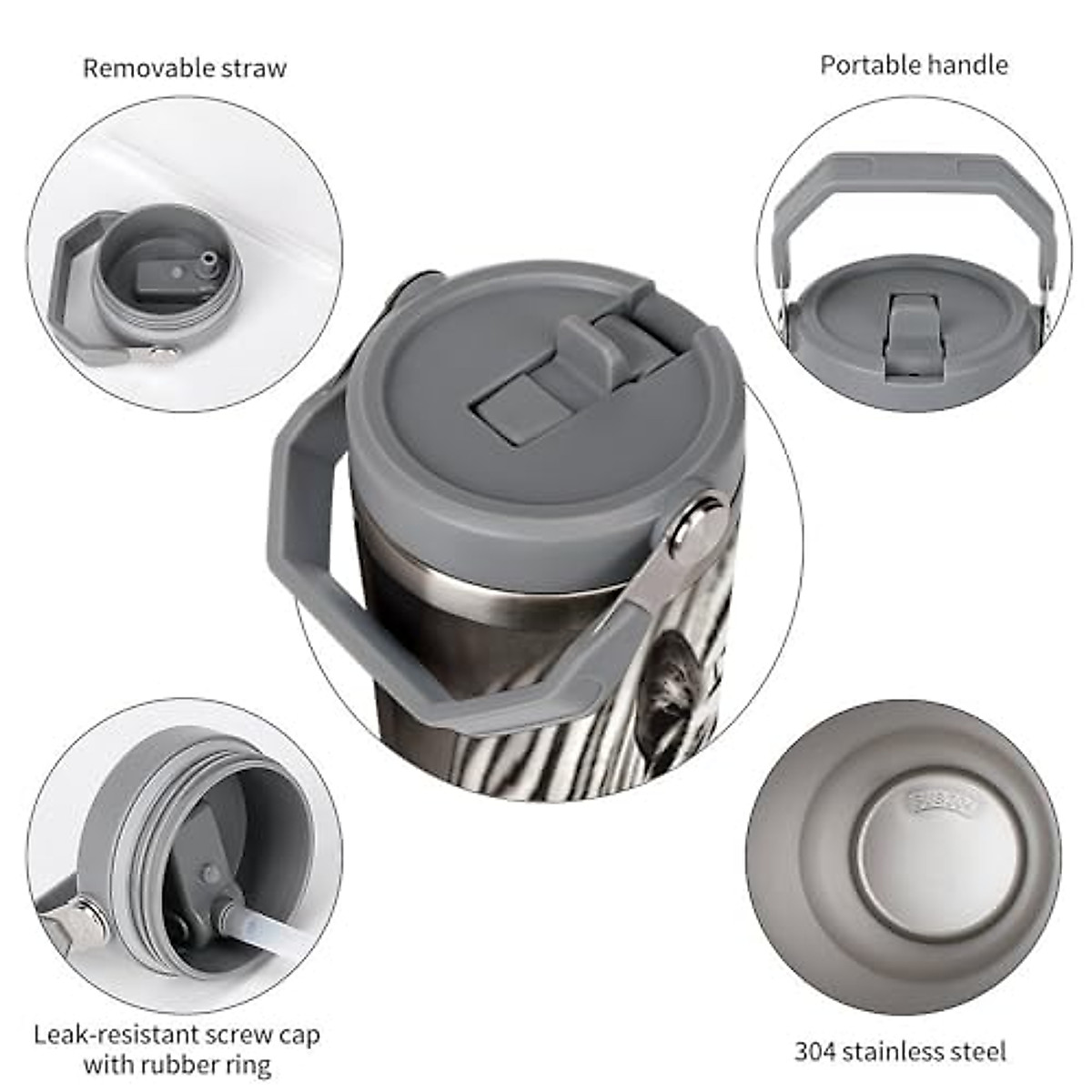 WITHSBKK 30oz Car Cup Black And White Tiger Printed with Portable, Stainless Steel Travel Mug, Vacuum Insulated Tumbler And Straw, Leakproof for Car & Outdoor, UV Printed Design