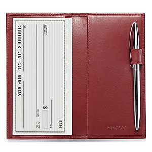 HISCOW Supple Leather Checkbook Cover with Free Divider - Italian Calfskin (Wine Red)