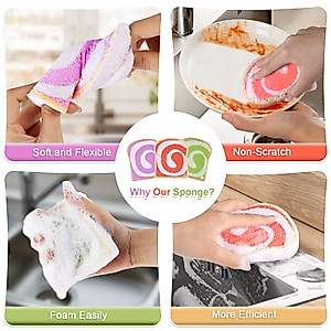 6-Count Toast Shaped Kitchen Sponges for Scratch-Free Dishwashing and Cleaning, Cute and Biodegradable, 40% Larger Compressed Cellulose Sponges, Eco Pop Up Natural Dish Sponges by NECAMOCU