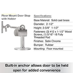 BRINKS Commercial - Floor Door Stop with Holder, Satin Chrome Finish - Non-Obtrusive Option to Protect Doors and Walls