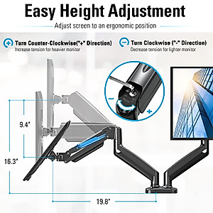 MOUNTUP Gas Spring Triple Monitor Stand + Full Motion Dual Monitor Desk Mount Bundle