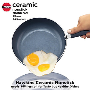 HAWKINS Ceramic Nonstick Frying Pan, 24 cm Diameter, Induction Fry Pan with Glass Lid, Granite Omlette Egg Pan, Fish Pan (ICF24G)
