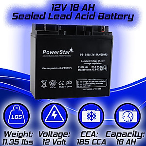 POWERSTAR 12V 18AH PS12-18 Replacement for UPG UBCD5745 Factory Activated AGM/SLA Battery