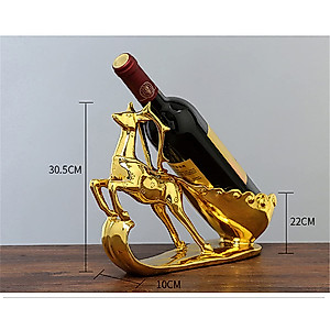 CdyBox Wine Rack Deer Ornaments Single Bottle Holder Stand Wine Cabinet Resin for Living Room Home Décor Gifts (Gold)