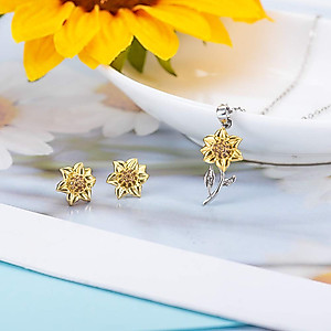 Tarsus Sunflower Stud Earrings Hypoallergenic 14K Gold Plated Sun Flower Jewelry Gifts for Bestfriend Women girls