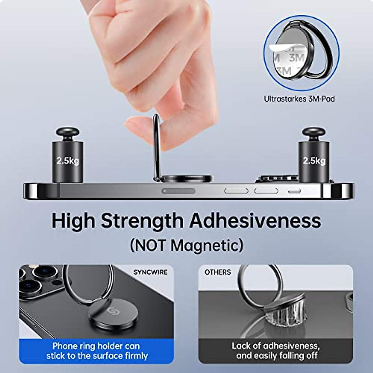 Syncwire Cell Phone Ring Holder Stand, 360 Degree Rotation Finger Ring Kickstand with Polished Metal Phone Grip for Magnetic Car Mount Compatible with iPhone, Samsung,LG,Pixel, Smartphone Accessories