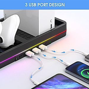 KEPLUG Dual Cooling Fan and Cooling Stand for Xbox Series X/S Console/Controller,Xbox Dual Controller Charger Station with RGB LED Light & 3 USB Ports,Xbox Series x Accessories with 2 Headphone Hooks