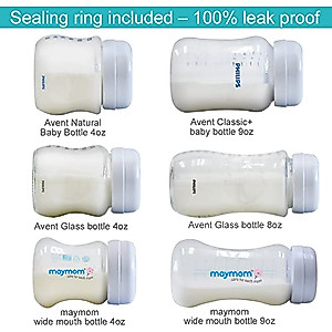 Maymom Solid Lids Aka Travel Caps w/Sealing Ring Compatible with Avent Bottle; Cap Replace Avent Natural Bottle Screw Ring n Sealing Disc; Fit Avent Anti-Colic Polypropylene, Glass Bottle, Avent PP