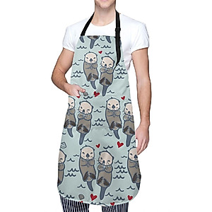 NVJUI JUFOPL Cute Apron for Men Women with 2 pockets, Neck Strap Adjustable, Cooking, Baking, Barbecue, Gardening, Haircut - Chef Kitchen Funny Aprons - Cute Sea Otter