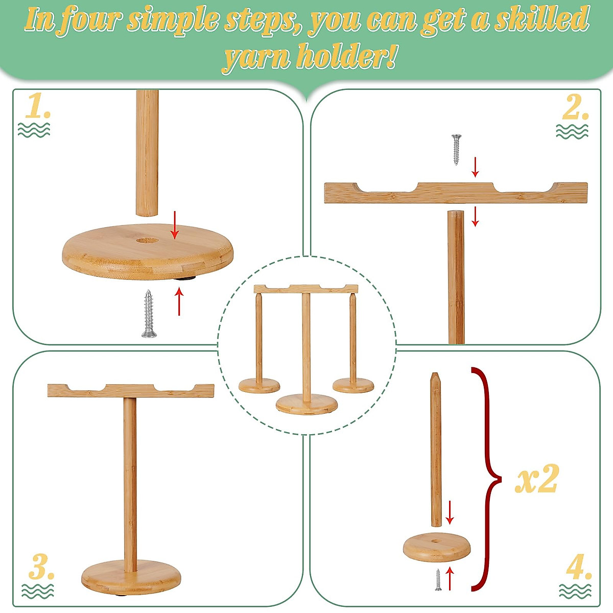 Frjjthchy Yarn Holder for Crocheting Yarn Ball Holder Wooden Yarn Spinner with Double Yarn Spool, Easy to Install, Smooth Rotation