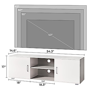 Huuger TV Stand for 55 Inch TV, Entertainment Center with LED Lights, 2 Cabinets, TV Console Media Cabinet with 6 Cable Holes, White TV Stand for Living Room, Bedroom