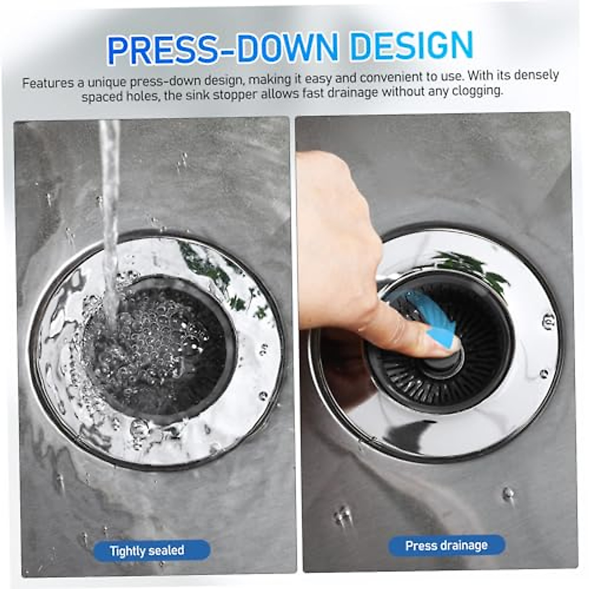 Homoyoyo Kitchen Sink Filter Sink Drain Strainer Push Type Sink Strainer Kitchen Sink Stopper Bathtub Drain Plug Drain Stopper Plunger Sink Strainer Kitchen Drain Stoppers Plastic Grey