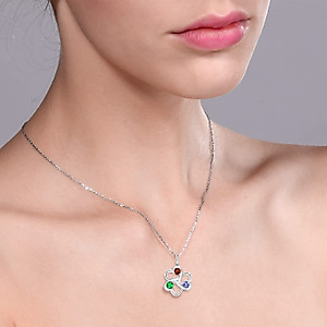 Gem Stone King 925 Sterling Silver 4MM Round Gemstone Birthstone 3 Hearts Interlock Pendant Necklace For Women with 18 Inch Silver Chain
