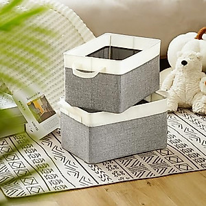 GRANNY SAYS Storage Bins with Metal Frame, Fabric Foldable Closet Organizers, Closet Storage Bins for Organization, Shelves Baskets, Large, Collapsible Storage Box, Large, Gray&White, 2-Pack