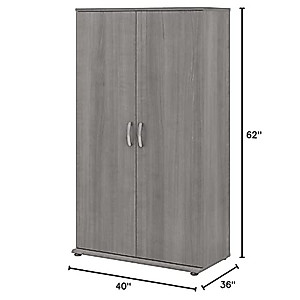 Bush Business Furniture Universal Closet Tall Clothing Storage Cabinet with Doors and Shelves, Platinum Gray