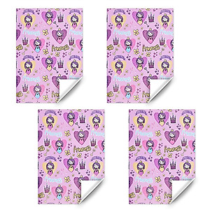 Princess Birthday Wrapping Paper for Girls Kids Baby Child, Lovely Pink Princess Castle Theme Gift Wrapping Paper for Birthday Baby Shower with Pink Ribbon 4 Sheets Folded Flat