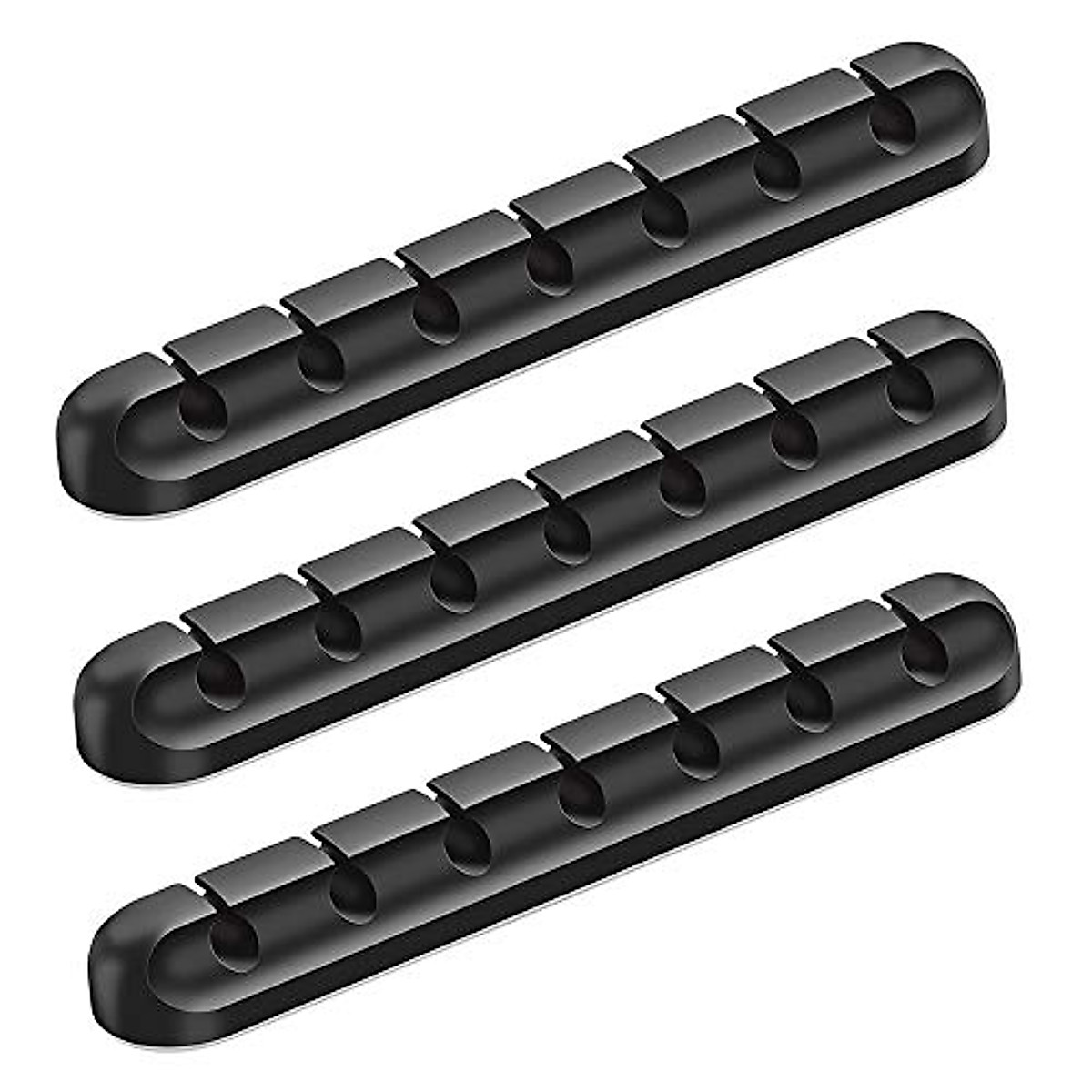 Cable Clips Cable Management, 3 Pack 7 Slots Cord Organizer 6mm Black Adhesive Cord Holders for Power Cords USB Cables Charging Cables Headphone Cables in Office and Home (Black)