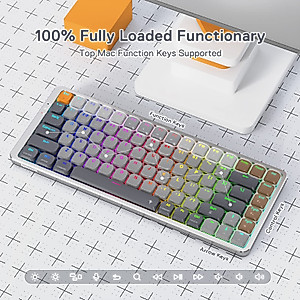 Redragon K652 75% Wireless RGB Mechanical Keyboard, Tri-Mode 84 Keys Ultra-Thin Gaming Keyboard w/Aluminum Top Plate, 100% Supported Win/Mac System & Low Profile Brown Switch