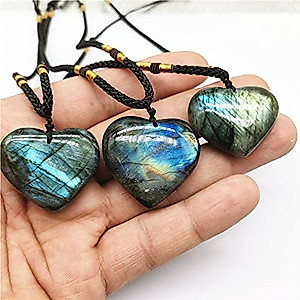Dragons Heart Labradorite Pendant Necklace Wrap Braid Natural Irregular Crystal Semi Precious Pendant Yoga Macrame Healing Energy Necklace for Women Men - Love Dragons Heart Labradorite