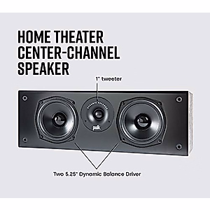 Polk Audio T30 100 Watt Home Theater Center Channel Speaker - Hi-Res Audio with Deep Bass Response | Dolby and DTS Surround | Single, Black