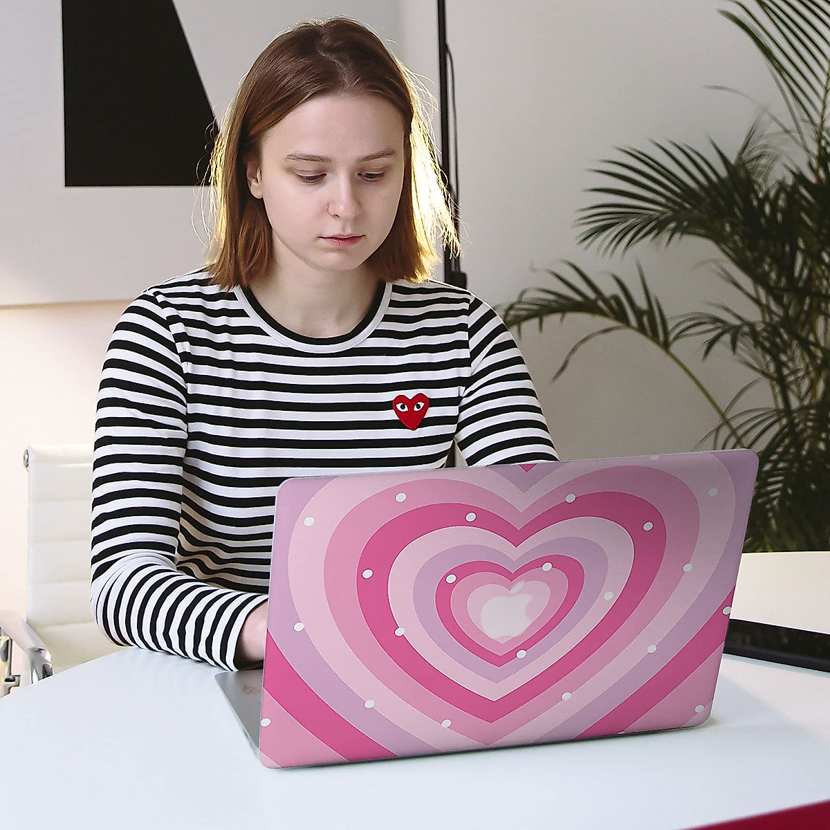 Seorsok Compatible with MacBook Air 13 Inch Model A1932 A2179 M1 A2337 Touch ID Release 2020 2019 2018 Plastic Hard Shell Case Protective Cover with 2 Pieces Pink Keyboard Cover Cute Lovely Heart