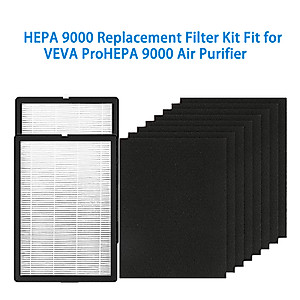 Bibolic HEPA 9000 Replacement Filter Kit Fit for VEVA ProHEPA 9000 Air Purifier, Include 2 True HEPA Replacement Filters & 8 Activated Carbon Pre-Filters