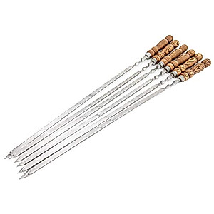 CKG BBQ 6 PCS Skewers Shashlik Shampur Kebab | Barbecue Meat Mangal Grill Russian | Wooden Handle Camping Outings Cooking Tools | 3mm