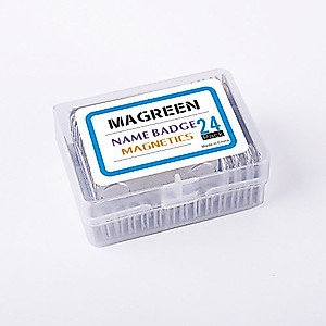 Magreen Strong Magnetic Name Badge Holders with Steel Back Plate, 24 Pack Name Tags/ID Badge Magnets, Fastener with Adhesive on Front Plate,Strength Neodymium Magnets