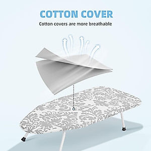 STORAGE MANIAC Tabletop Ironing Broad, All Iron Frame Mini Folding Ironing Broad with 2 Removable Cover, Portable Small Ironing Broad with 7 mm Thick Pad for Laundry Room, Dorms - Silver & Blue Flower