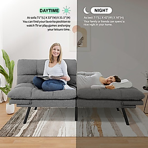 MUUEGM Futon Sofa Bed Modern Folding Futon Set, Convertible Recliner for Living Room,Small & Compact Spaces, Metal Legs,Easy Assembly，Adjustable Backrest&Armrests, Linen,Light Gray.